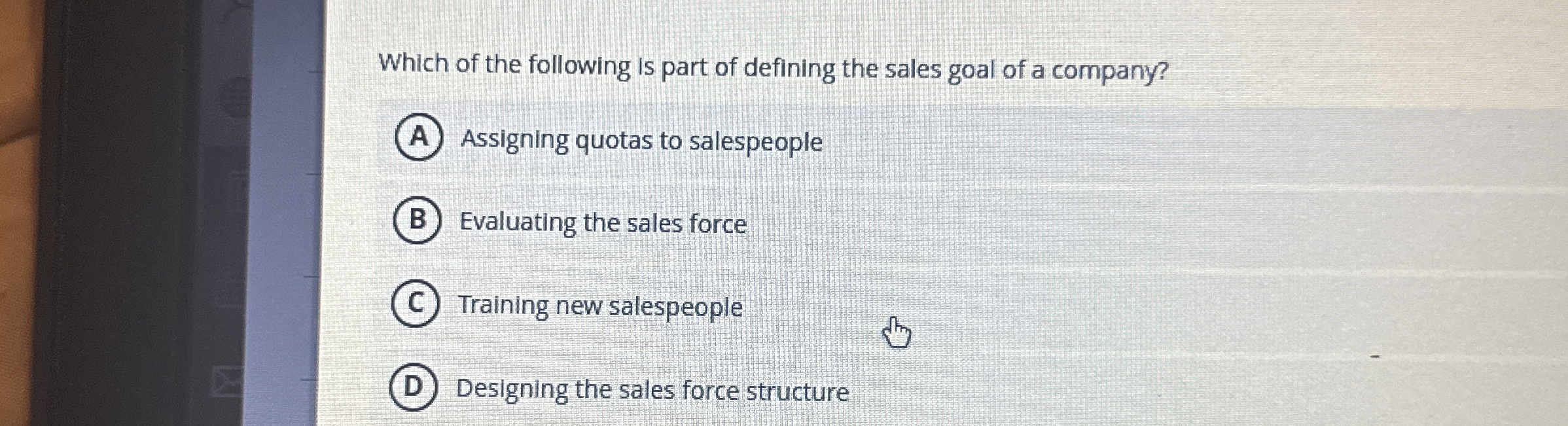 Solved Which of the following is part of defining the sales | Chegg.com