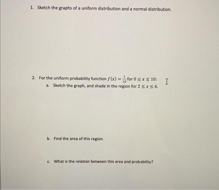 Solved 1. Sketch the graphs of a uniform distribution and a | Chegg.com