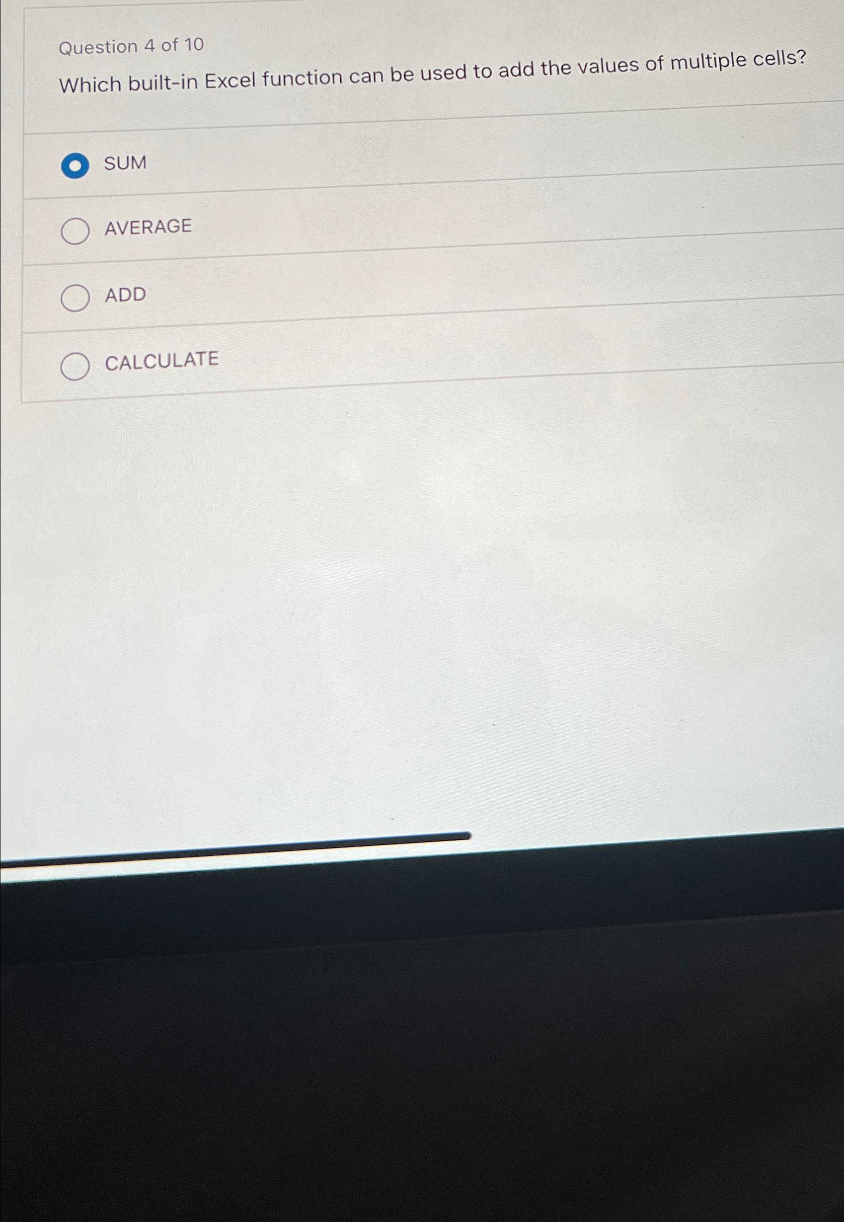 Solved Question 4 ﻿of 10Which built-in Excel function can be | Chegg.com