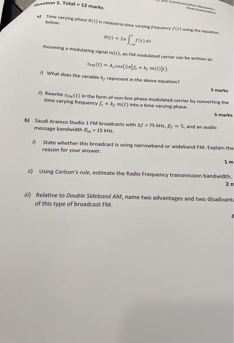 Solved a) Time varying phase θ(t) is related to time varying | Chegg.com