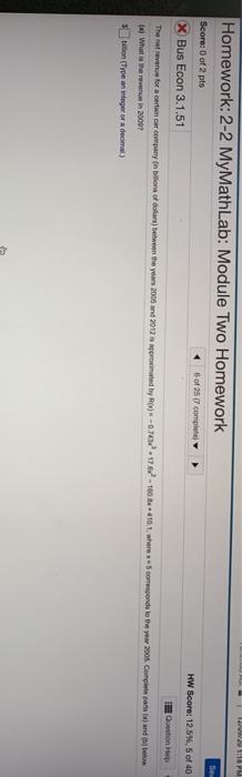 Solved UPM ses Homework: 2-2 MyMathLab: Module Two Homework | Chegg.com