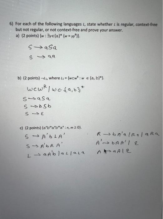 6) For each of the following languages L, state | Chegg.com