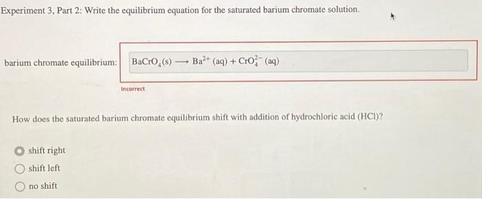 Solved Experiment 3, Part 2: Write the equilibrium equation | Chegg.com
