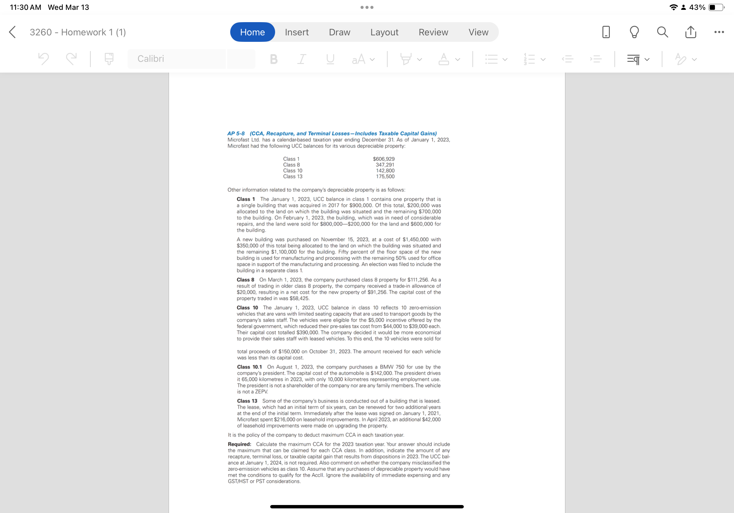 AP 5-8 (CCA, ﻿Recapture, and Terminal Losses-Includes | Chegg.com