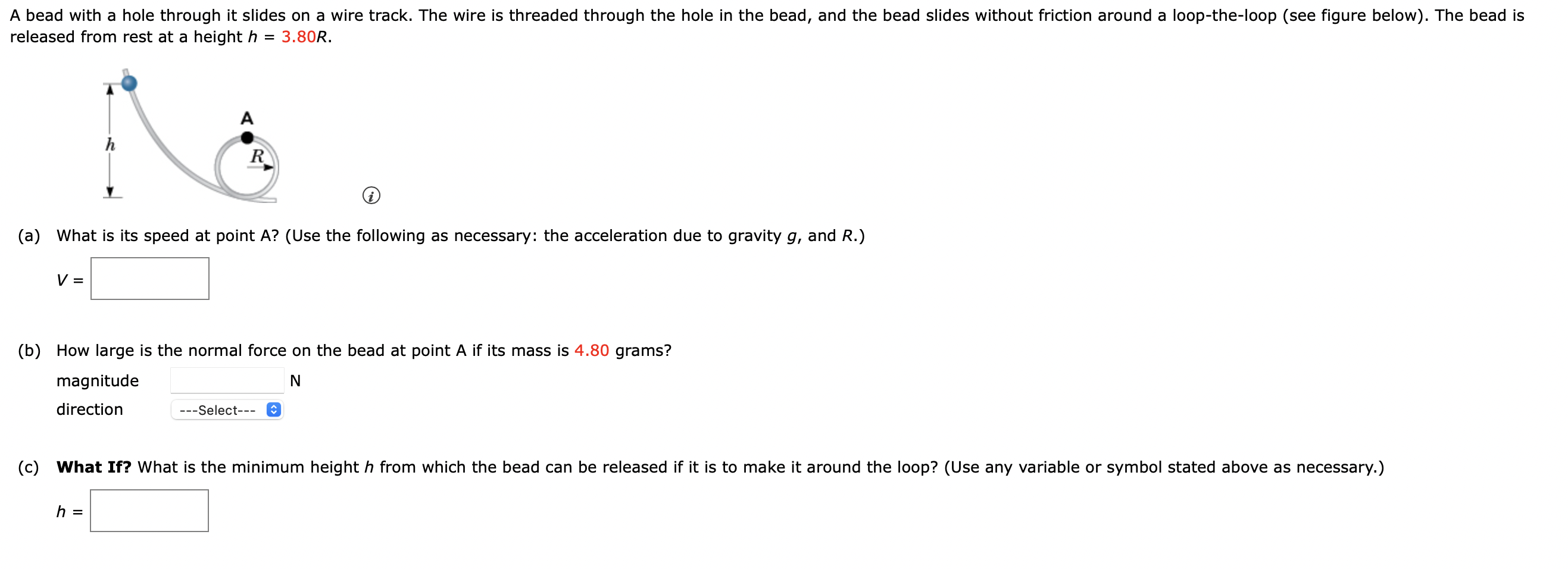 Solved released from rest at a height h=3.80R.(i)(a) ﻿What | Chegg.com