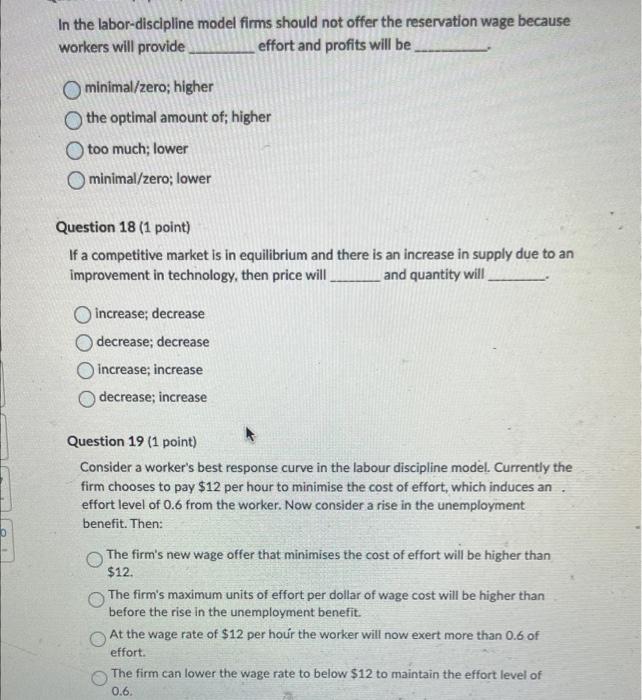 Solved In the labor-discipline model firms should not offer | Chegg.com