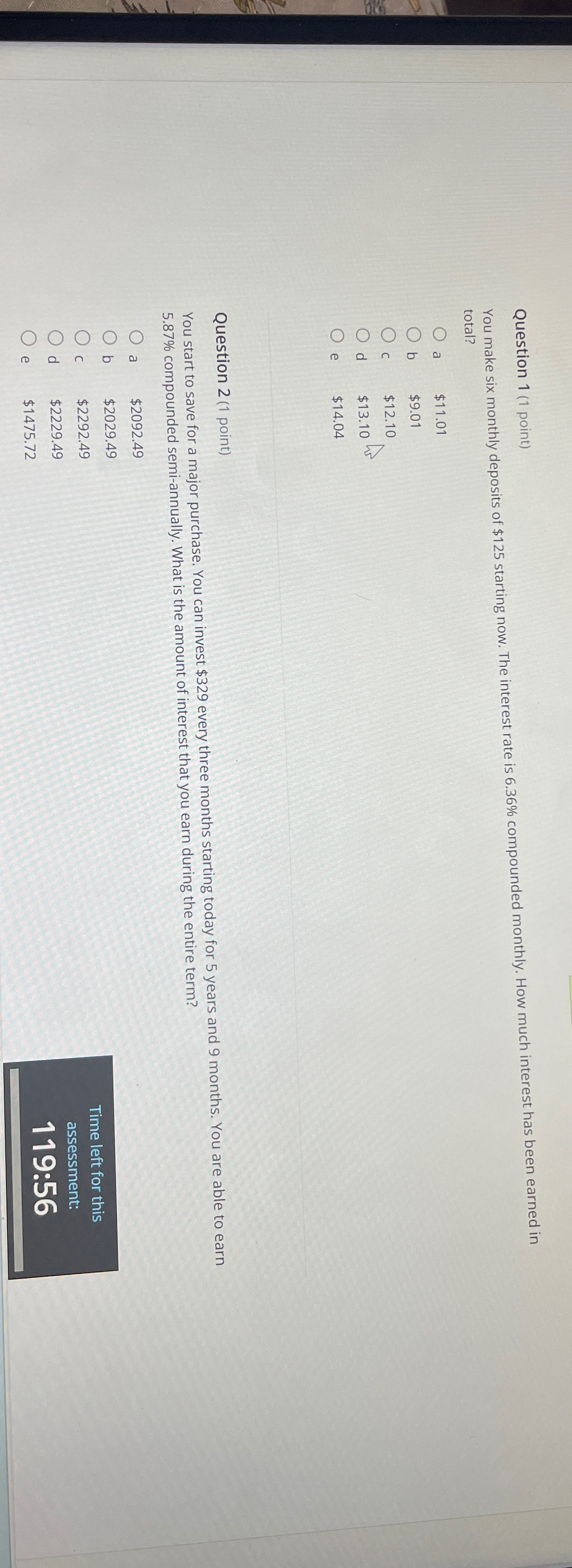 Solved Question 1 (1 ﻿point)You make six monthly deposits of | Chegg.com