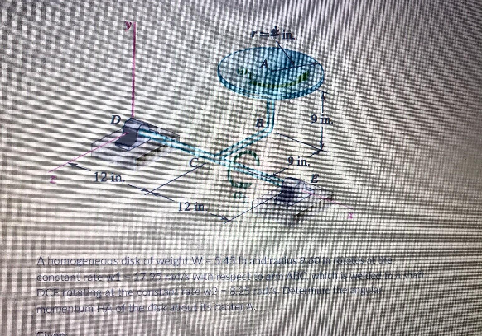 Solved A homogeneous disk of weight W=5.45lb and radius 9.60 | Chegg.com