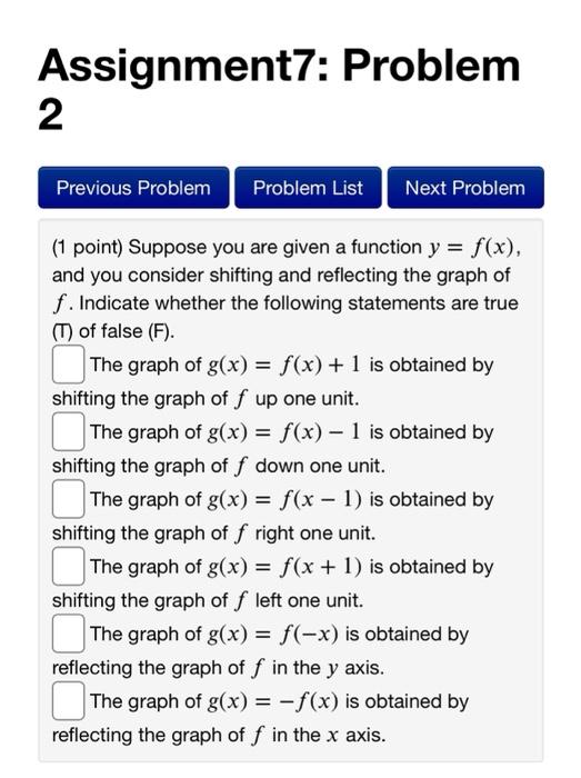 Solved Assignment7: Problem 1 Previous Problem Problem List | Chegg.com