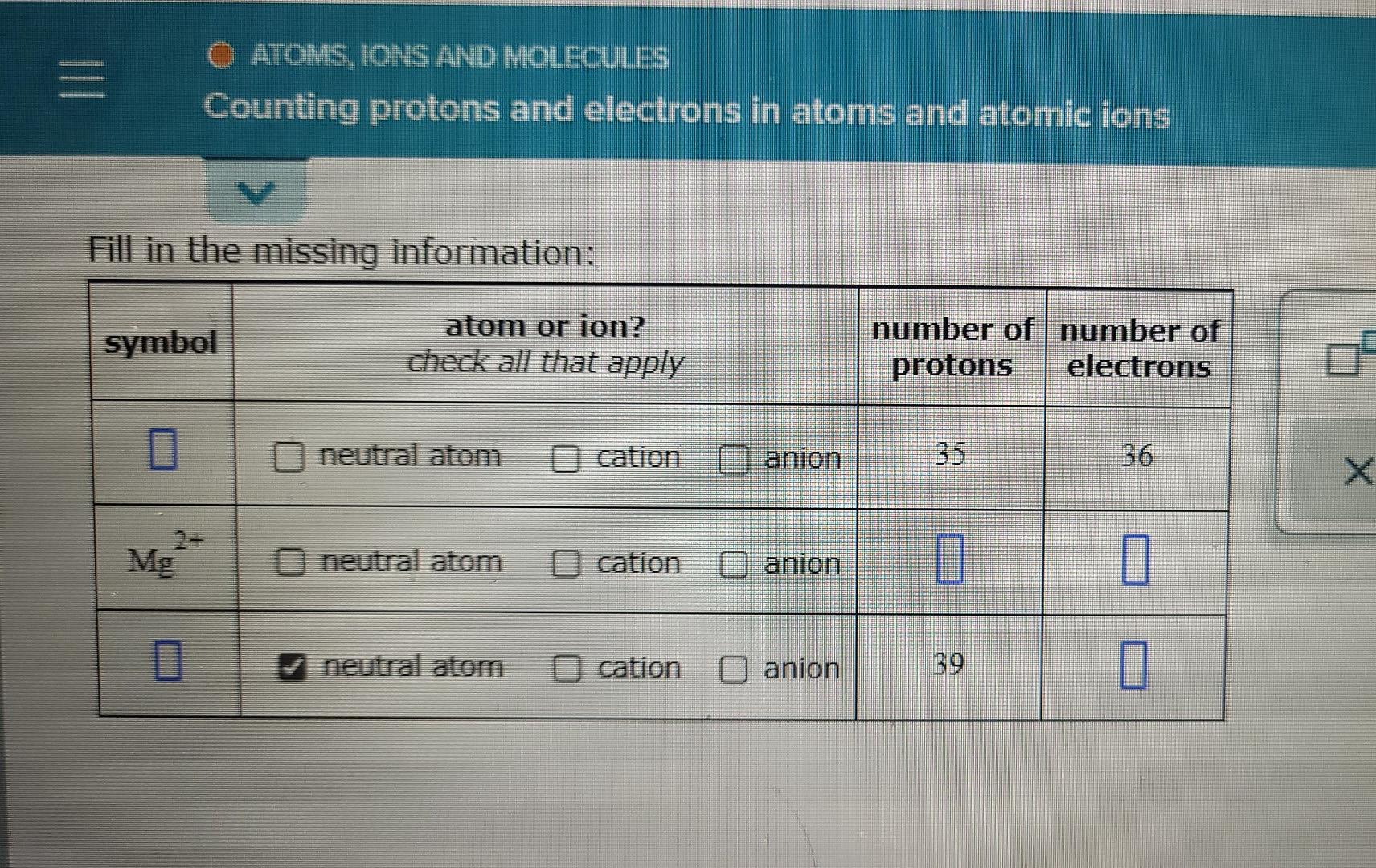 Solved III O ATOMS, IONS AND MOLECULES Counting protons and | Chegg.com