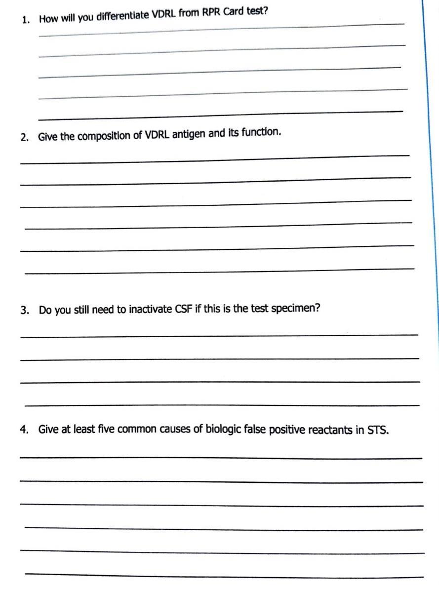 Solved 1. How will you differentiate VDRL from RPR Card | Chegg.com