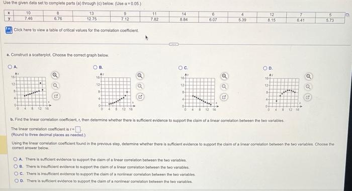 Solved Cick here to view a table of critical values for the | Chegg.com