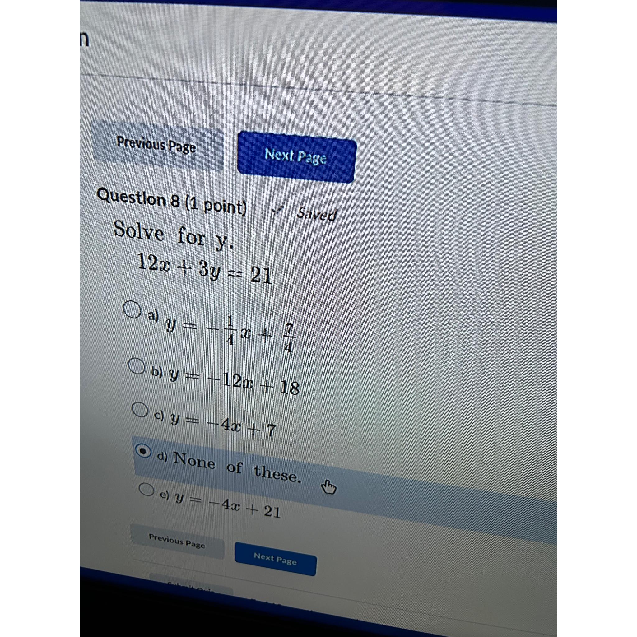 Solved Previous PageQuestion 8 (1 ﻿point)SavedSolve for | Chegg.com
