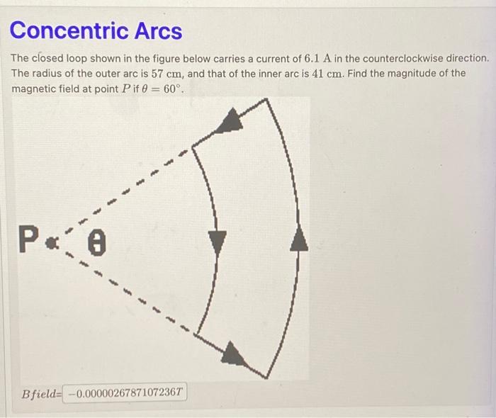Solved Concentric Arcs The closed loop shown in the figure | Chegg.com