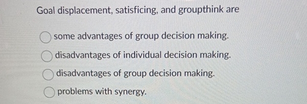 Solved Goal displacement, satisficing, and groupthink | Chegg.com