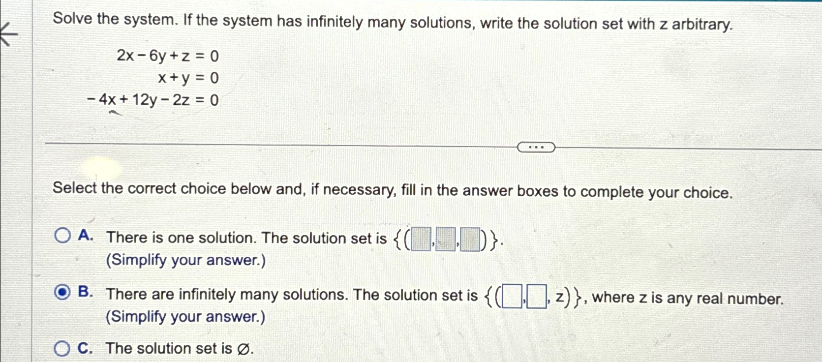 Solved Solve the system. If the system has infinitely many | Chegg.com