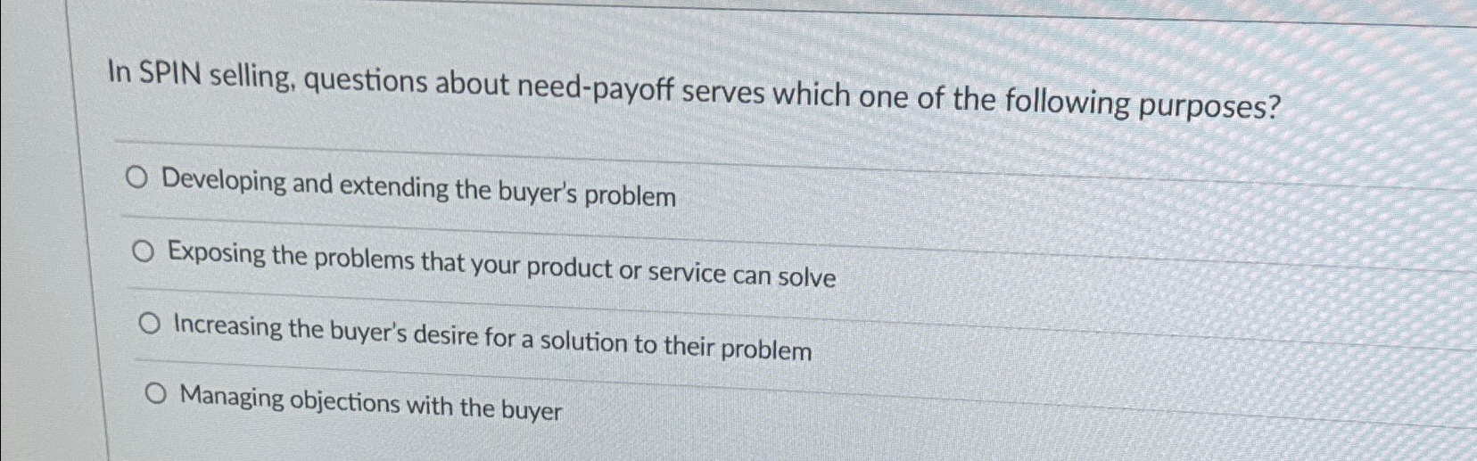 Solved In Spin Selling Questions About Need Payoff Serves