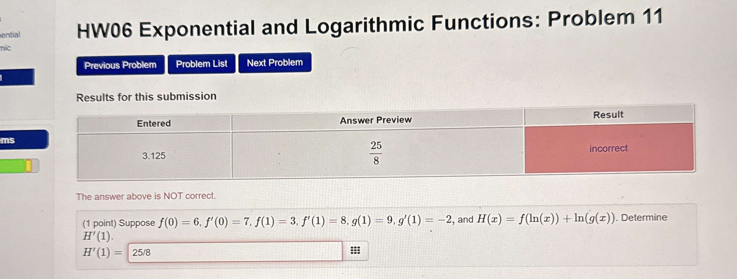 Solved HW06 ﻿Exponential and Logarithmic Functions: Problem | Chegg.com