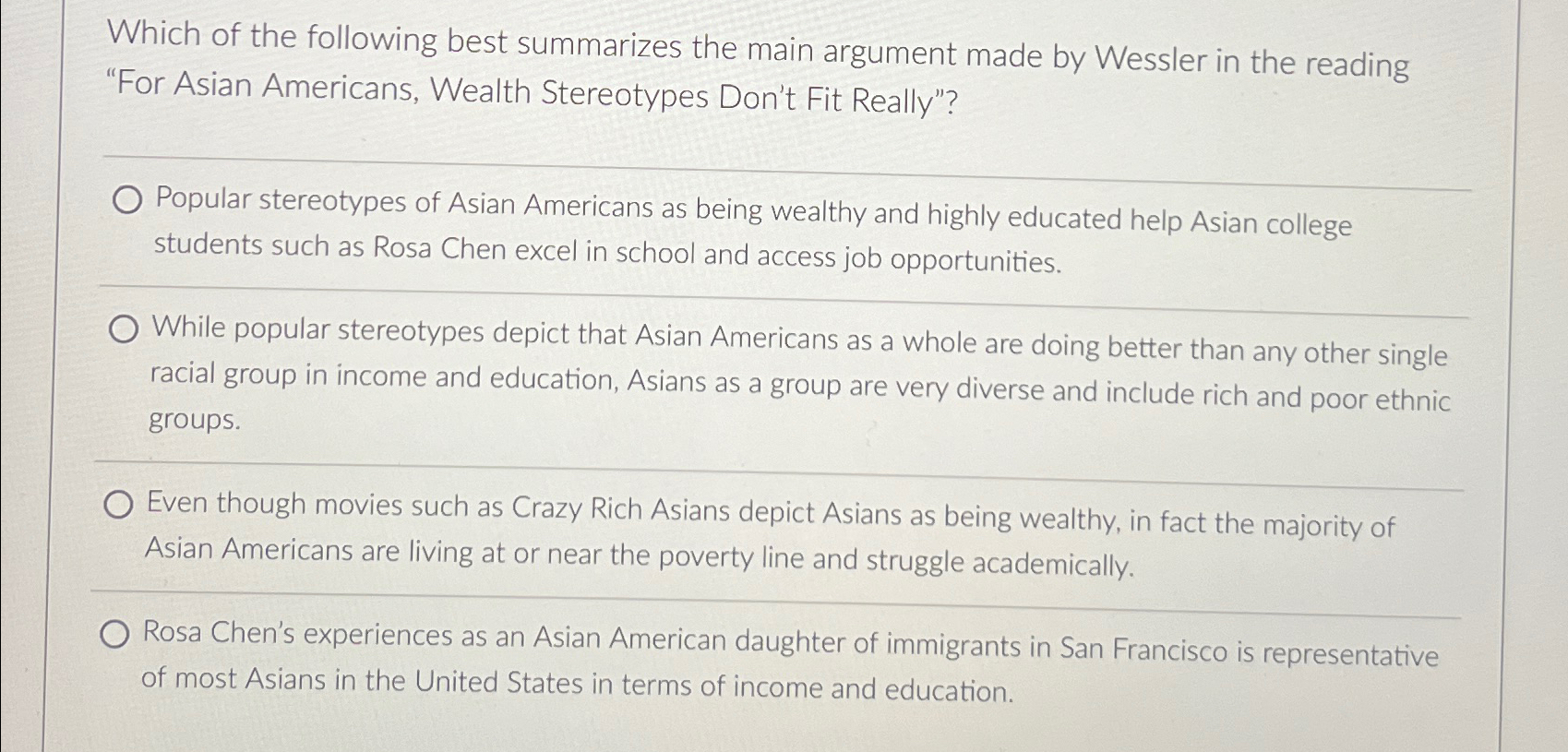 Solved Which of the following best summarizes the main | Chegg.com