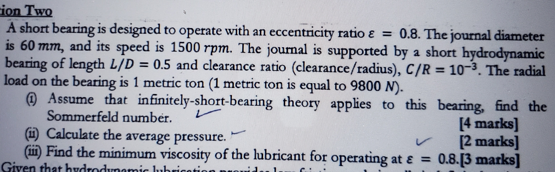 Solved ion TwoA short bearing is designed to operate with an | Chegg.com
