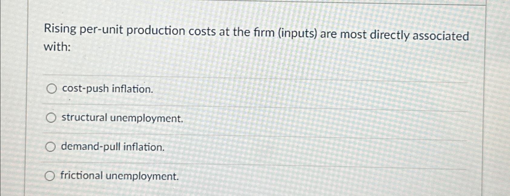 Solved Rising per-unit production costs at the firm (inputs) | Chegg.com