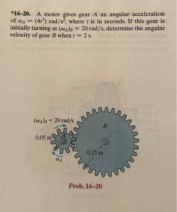 Solved *16-20. A motor gives gear A an angular acceleration | Chegg.com