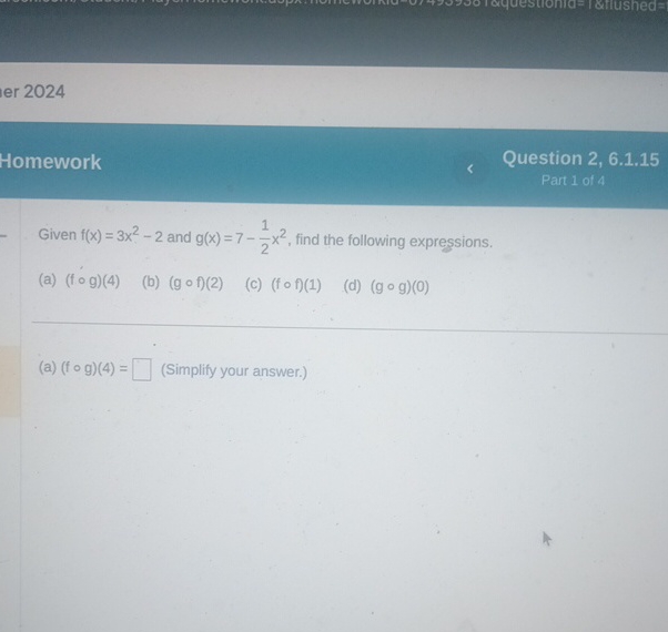 Solved er 2024HomeworkQuestion 2, 6.1.15Part 1 ﻿of 4Given | Chegg.com