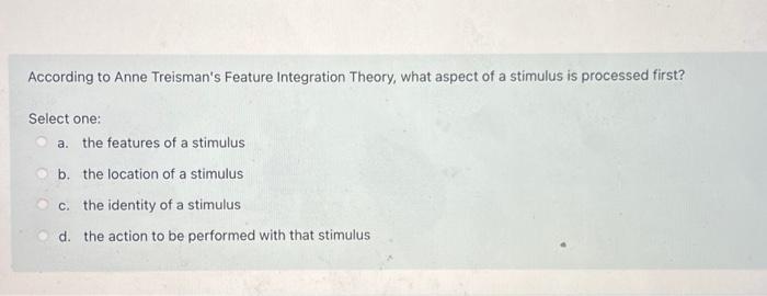 Solved According to Anne Treisman's Feature Integration | Chegg.com