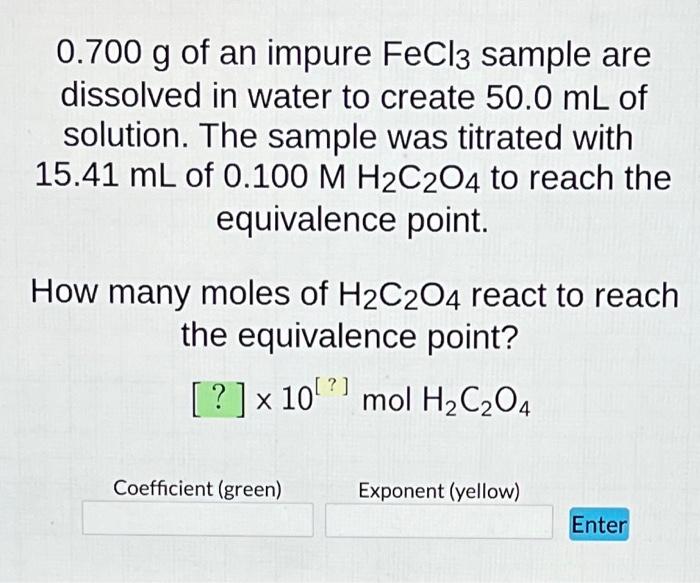 Solved 0.700 g of an impure FeCl3 sample are dissolved in | Chegg.com