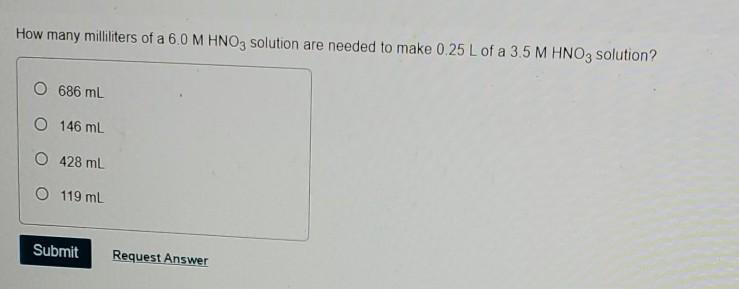 Solved How many milliliters of a 6.0 M HNO3 solution are | Chegg.com