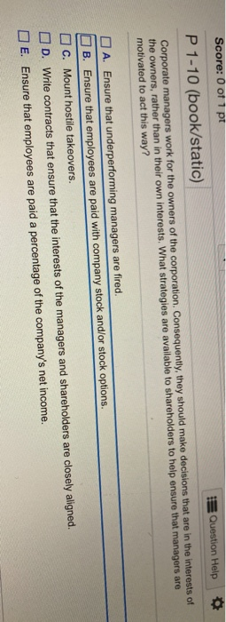 Solved Question Help Score: 0 of 1 pt P 1-10 (book/static) | Chegg.com