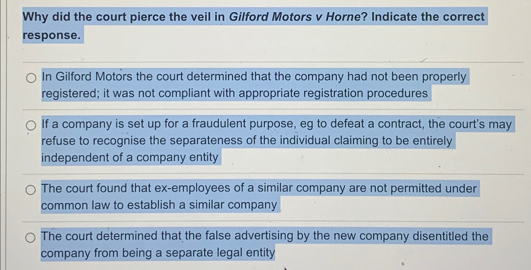 Solved Why did the court pierce the veil in Gilford Motors v | Chegg.com