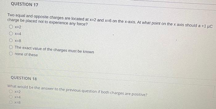 Solved Two equal and opposite charges are located at x=2 and | Chegg.com