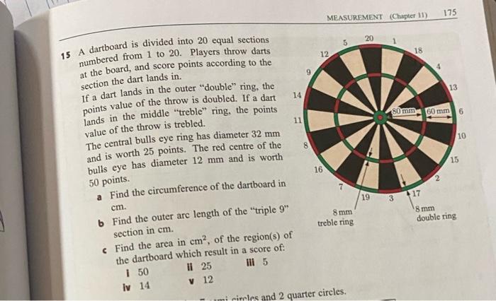 Solved 15 A dartboard is divided into 20 equal sections | Chegg.com