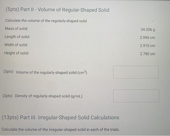 Table view List view Calculation of mass and density | Chegg.com