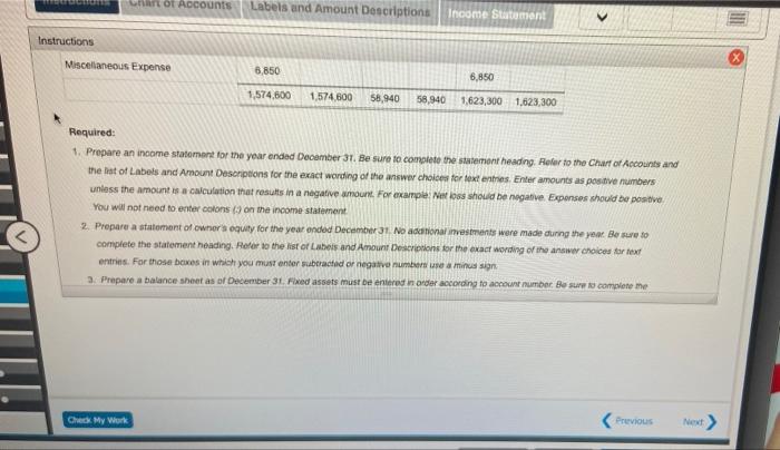 Solved Instructions Chart of Accounts Labels and Amount | Chegg.com