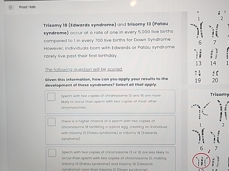 Solved Post-labTrisomy 18 (Edwards syndrome) ﻿and trisomy | Chegg.com