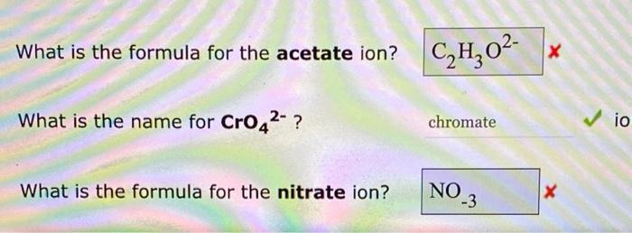 Solved What is the formula for the acetate ion? What is the | Chegg.com