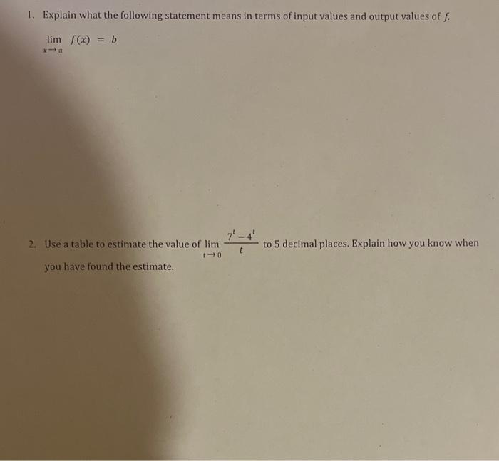 Solved 1. Explain what the following statement means in | Chegg.com