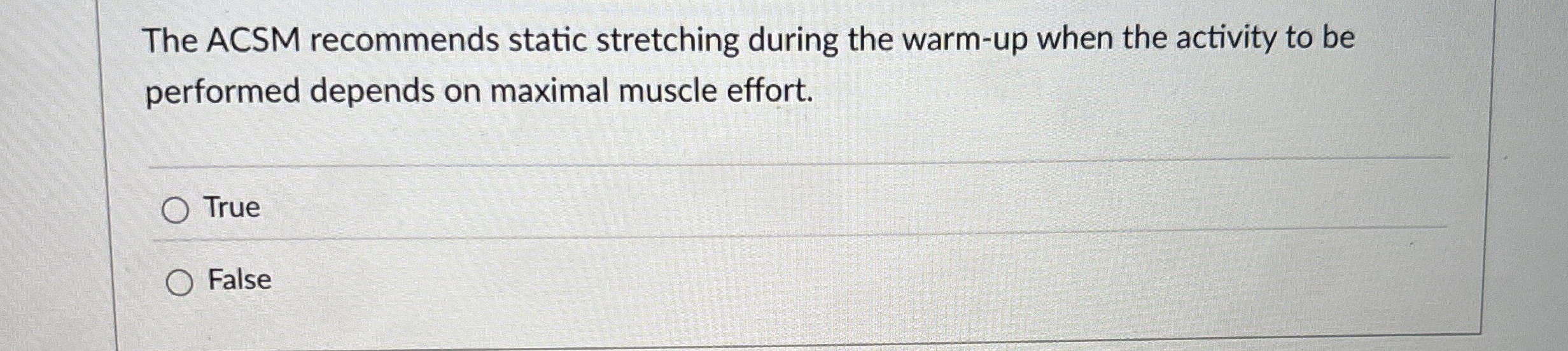 Solved The ACSM recommends static stretching during the | Chegg.com