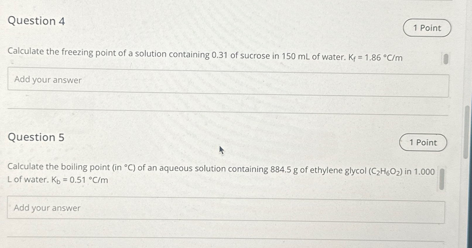Solved Question 4Calculate the freezing point of a solution | Chegg.com