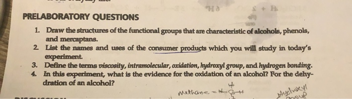 Solved HO & + A PRELABORATORY QUESTIONS 1. Draw the | Chegg.com
