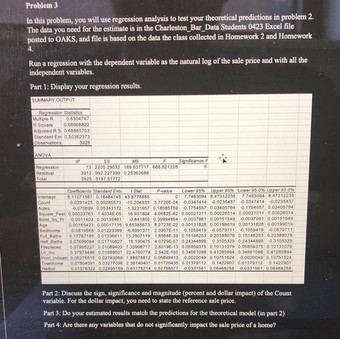Problem 3 In this problem, you will use regression | Chegg.com