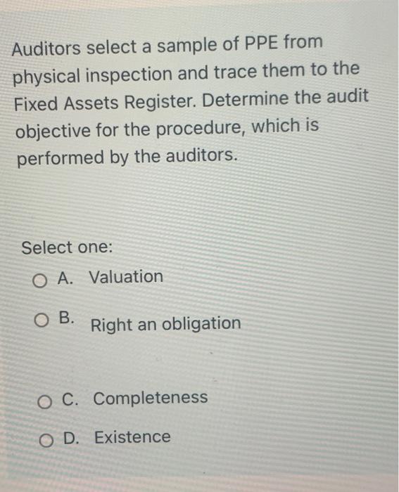 Solved Auditors select a sample of PPE from physical | Chegg.com