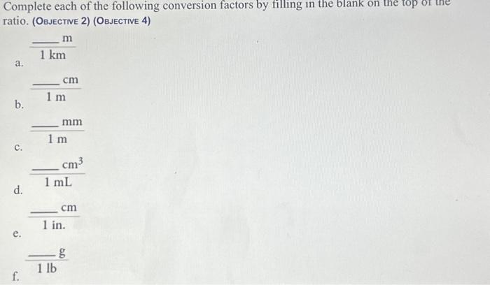 Solved Complete each of the following conversion factors by | Chegg.com