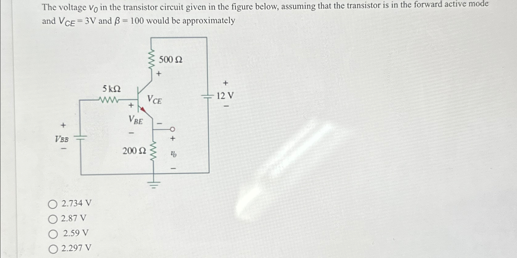 Solved The voltage v0 ﻿in the transistor circuit given in | Chegg.com