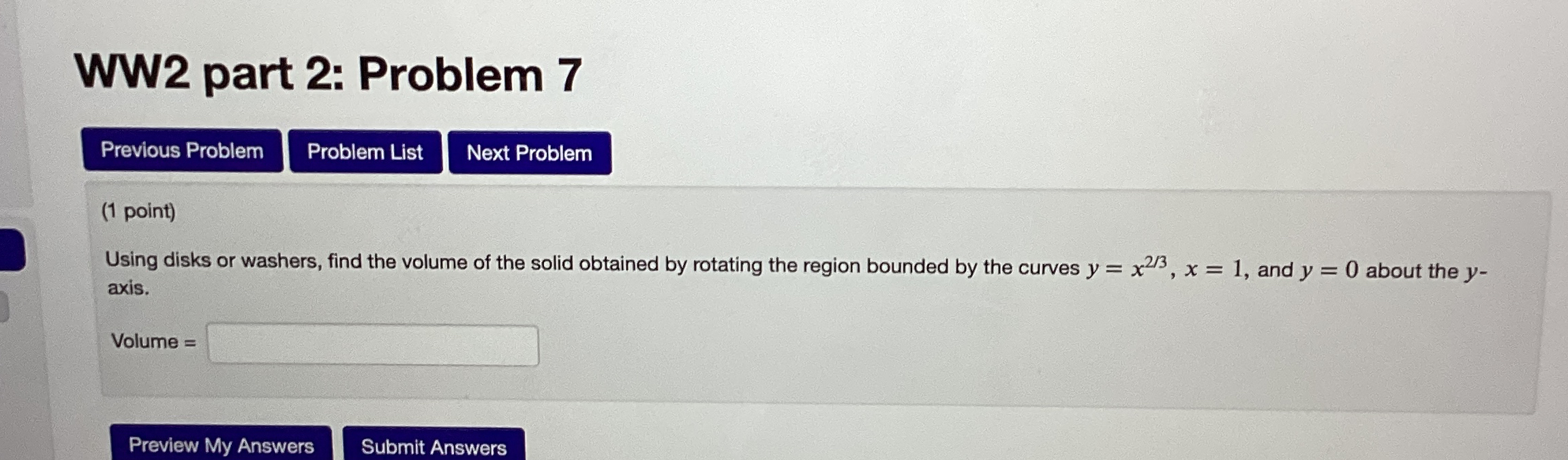 Solved WW2 ﻿part 2: Problem 7(1 ﻿point)Using disks or | Chegg.com