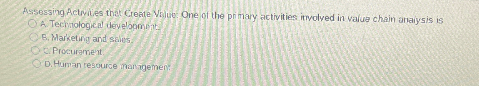 Solved Assessing Activities that Create Value: One of the | Chegg.com