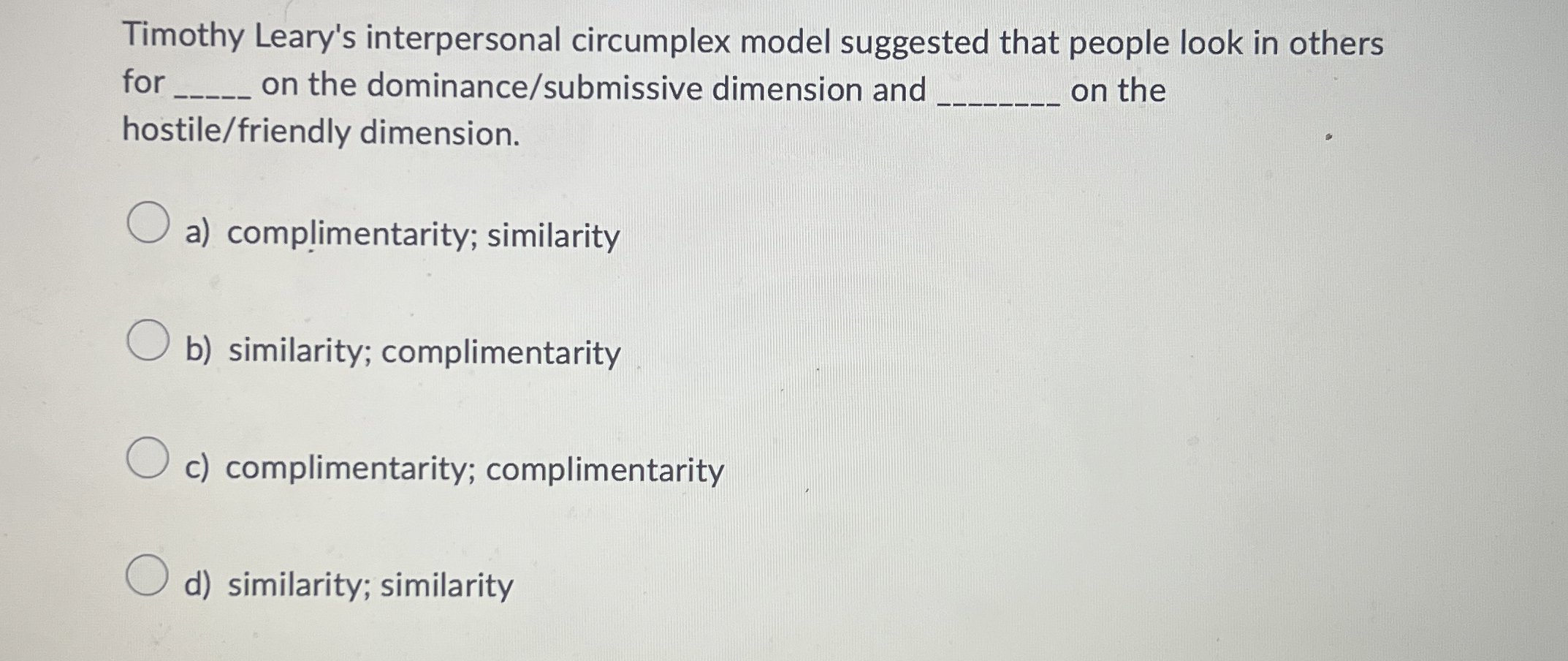 Solved Timothy Leary's interpersonal circumplex model | Chegg.com