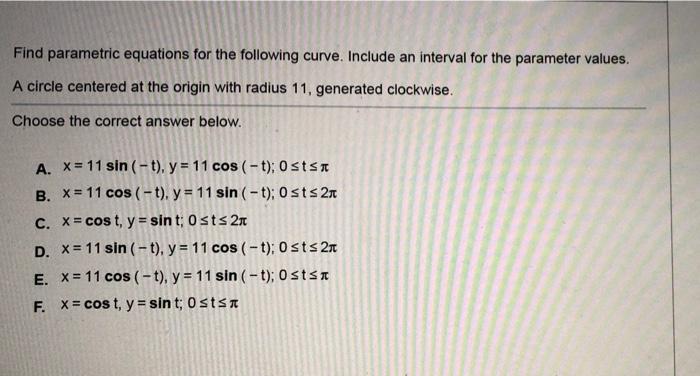 Solved Find parametric equations for the following curve. | Chegg.com